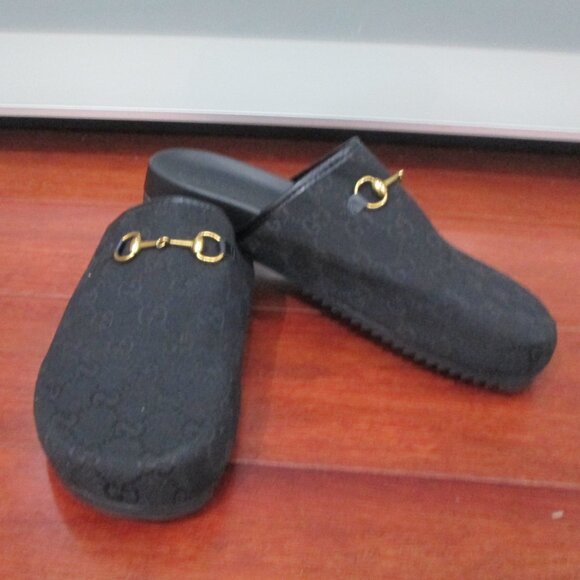 Gucci | Shoes | Gucci Mens Horsebit Gg Monogram Fabric Mules Clogs ...